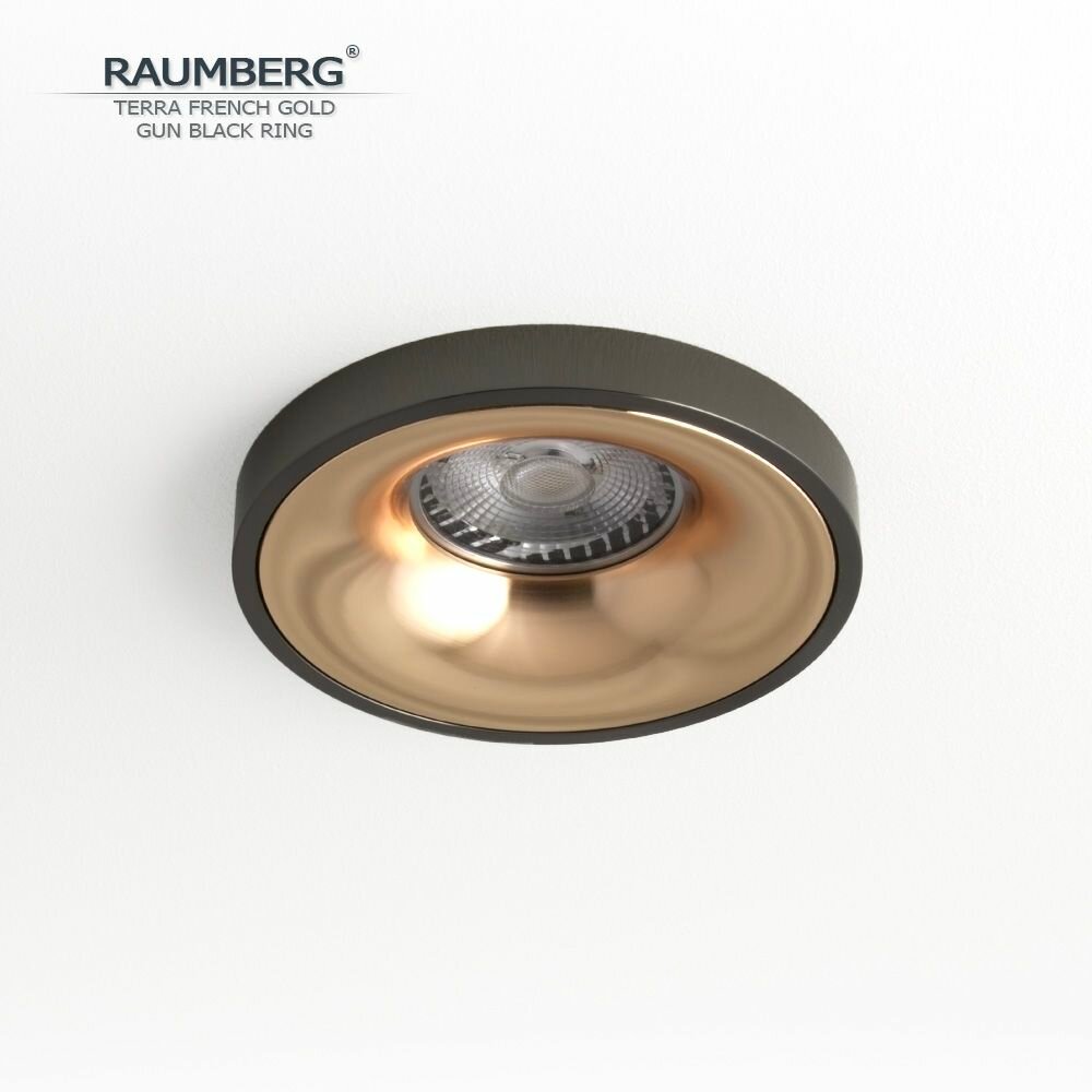 Встраиваемый неповоротный светильник RAUMBERG TERRA French Gold Gun black, цвет- золотой с внешним кольцом цвета Gun Black (черный хром), под светодиодную лампу GU10