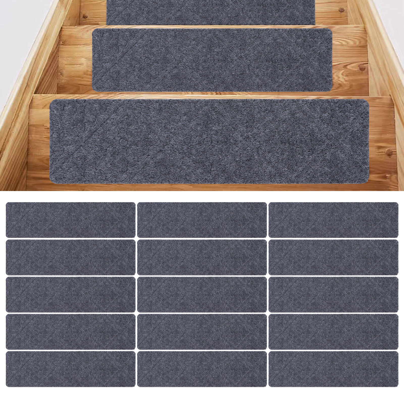 15 шт. лестничные ступени, нескользящие, мягкие, грязеотталкивающие, в европейском стиле, с узором, коврик для ступенек лестницы, ковер, дымчато-серый, европейское тиснение
