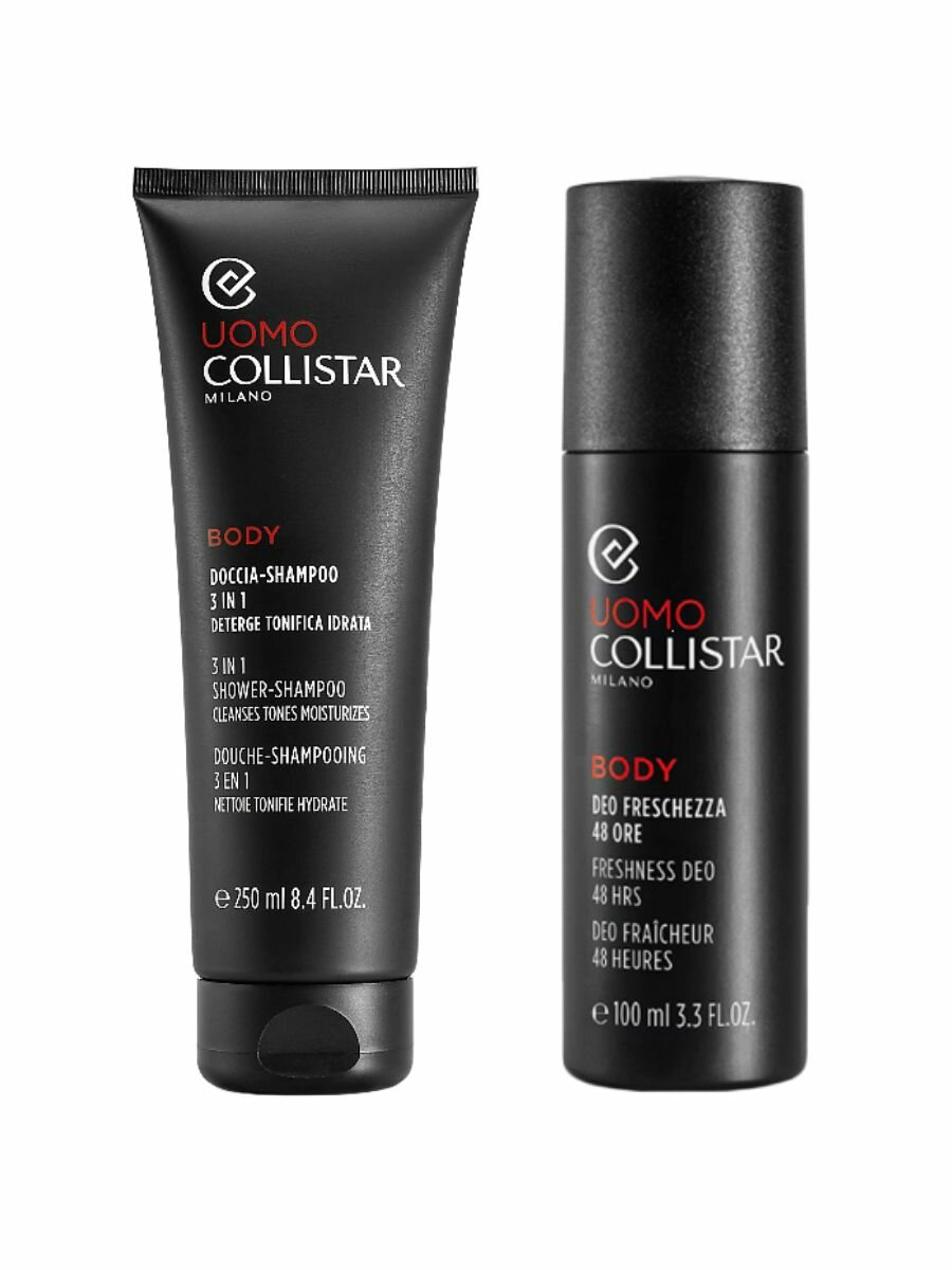 Collistar - Набор Men 3in1 Shower Shampoo 250 ml шампунь и гель для душа 250 мл + Men 48 Hour Freshness Deo Освежающий дезодорант-спрей 100 мл