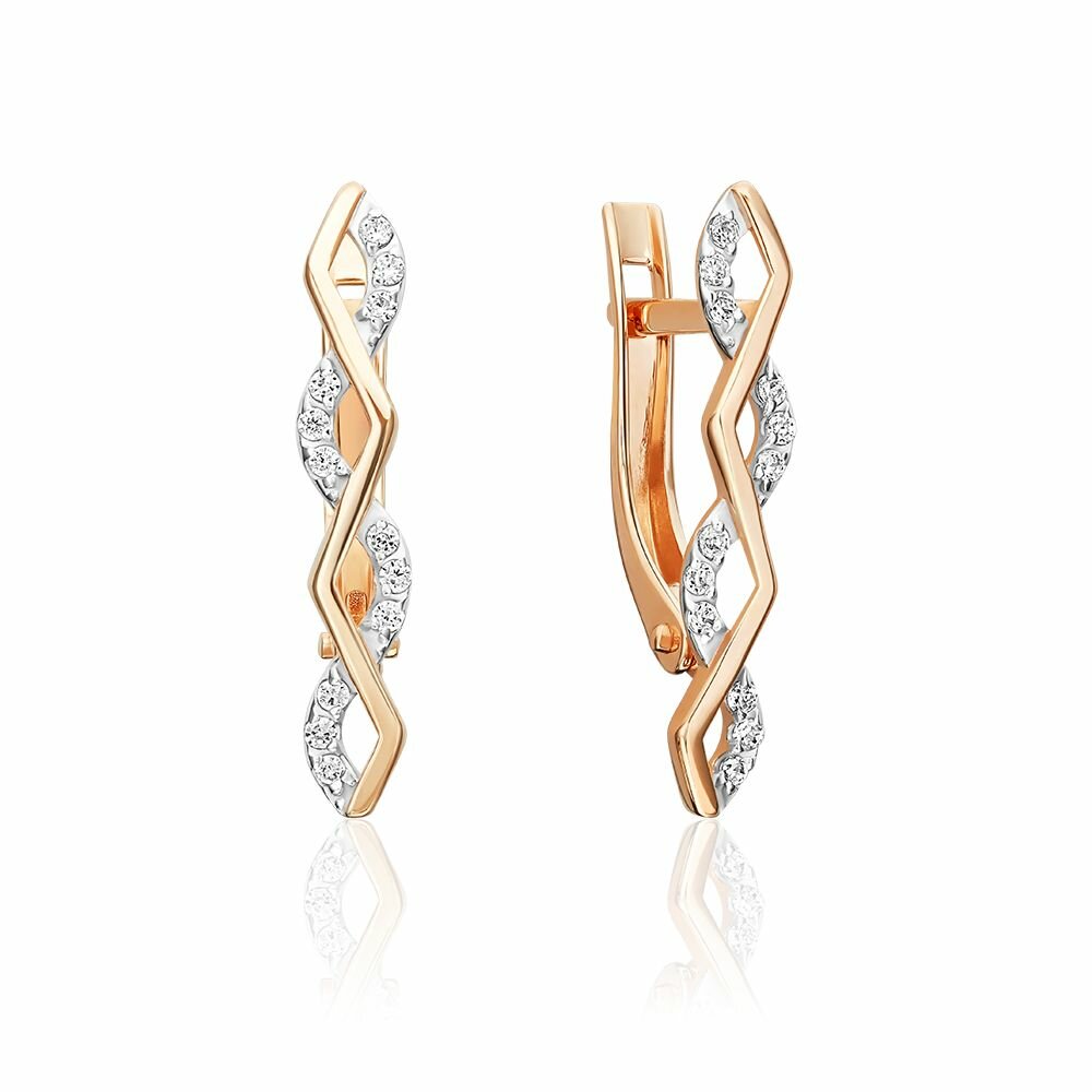 Серьги, красное золото, 585 проба, фианит