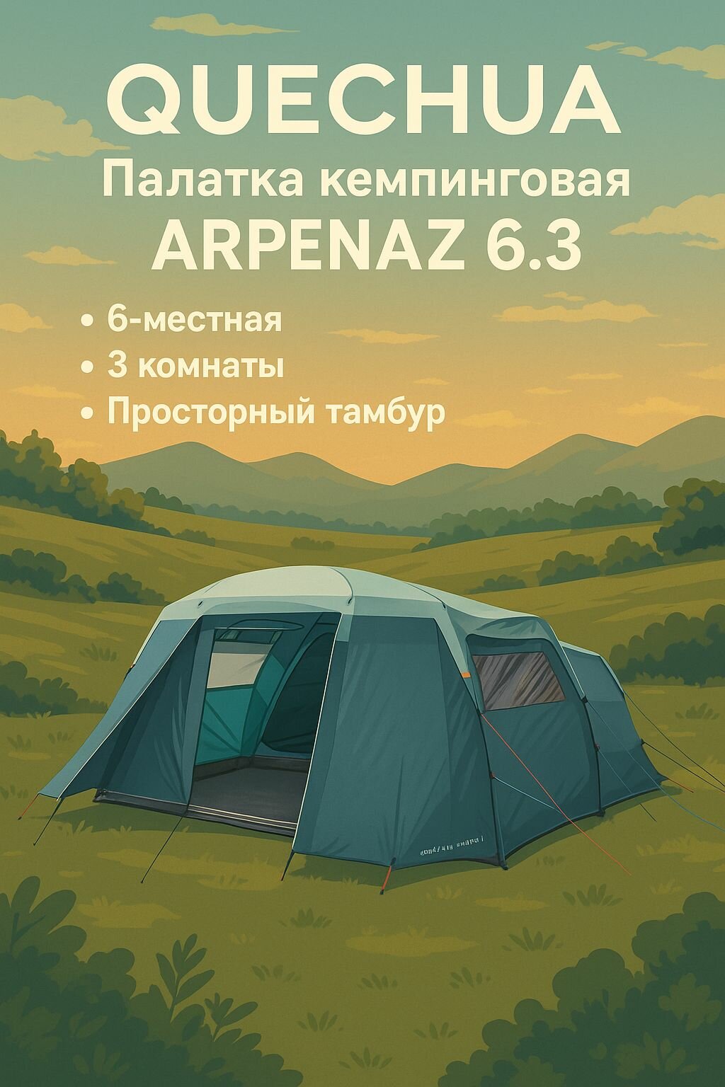 QUECHUA Палатка кемпинговая Arpenaz 6.3 6-местная, 3-х комнатная