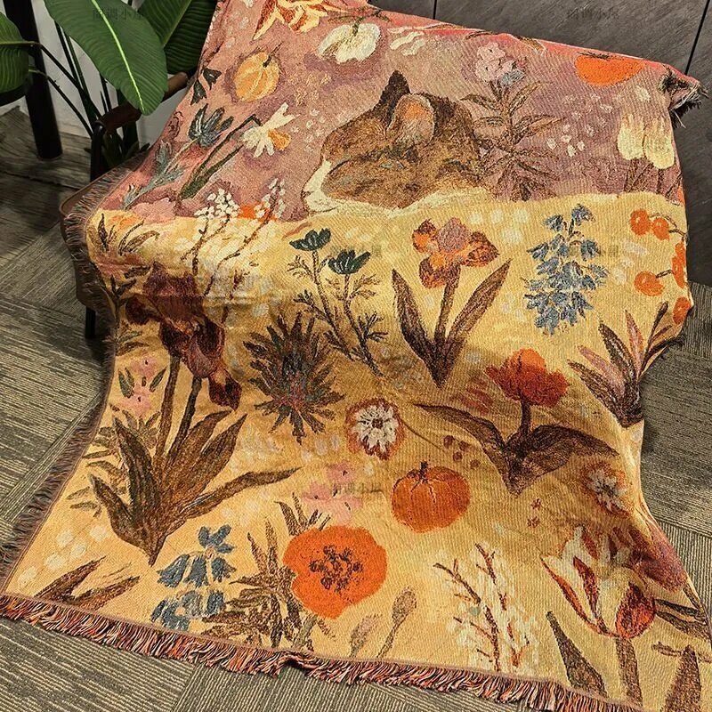 House of Wishes Плед вязаный, пэчворк Декоративное одеяло для рисования маслом в стиле ретро , Лавсан, Хлопок, 160 см х 130 см