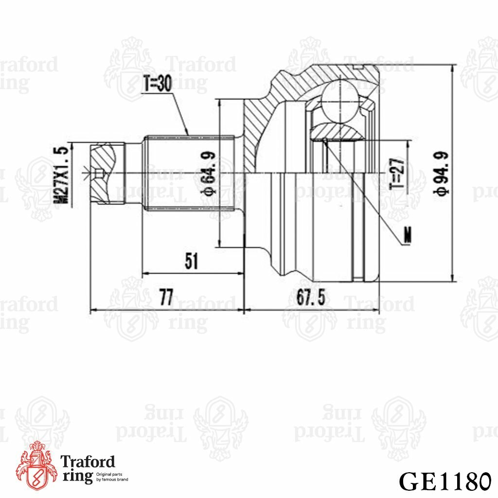 ШРУС наружный передний, для БМВ X5 E53 00 арт GE1180 Traford Ring
