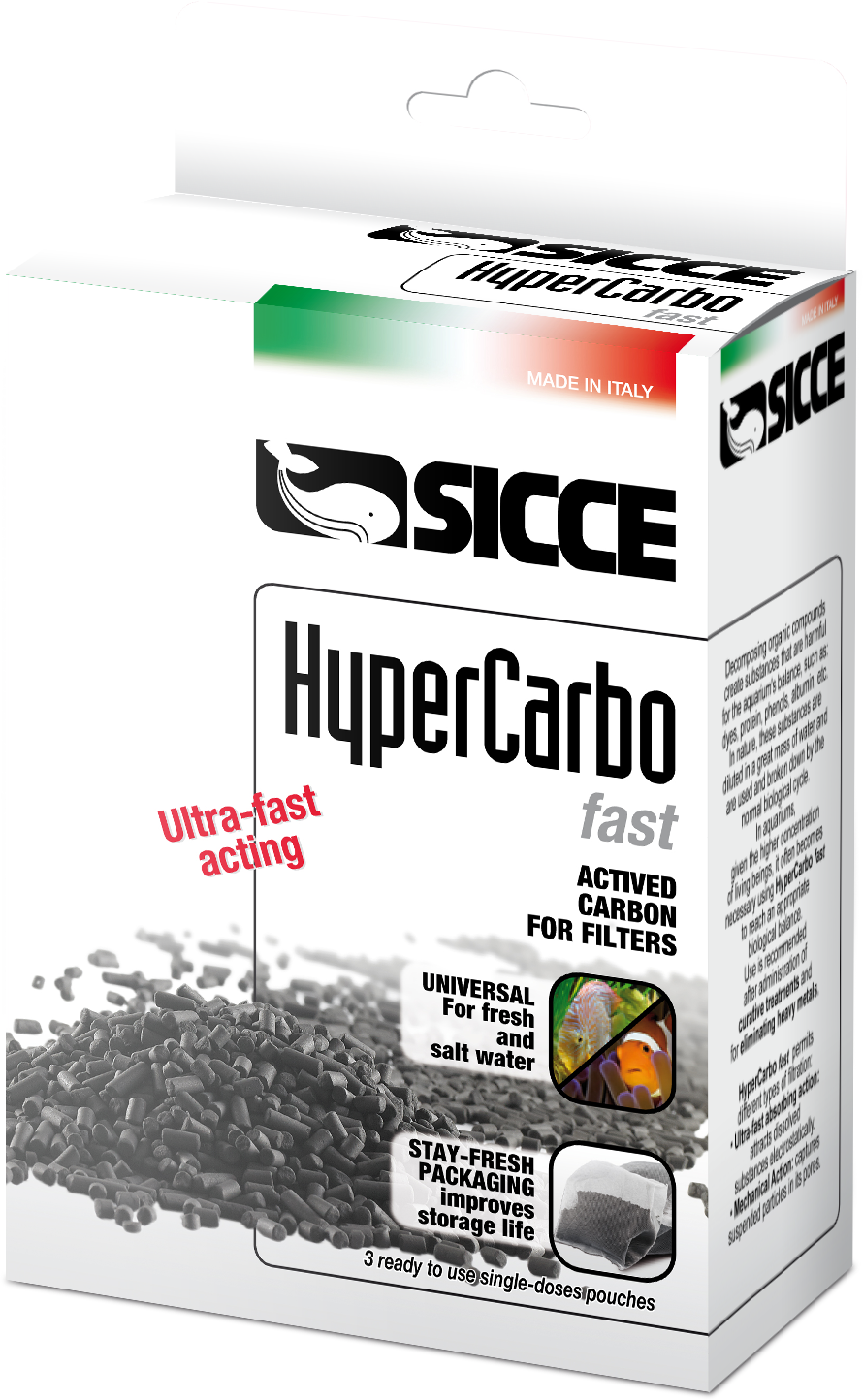 Активированный уголь Sicce HYPERCARBO FAST для внешних и внутренних фильтров 3x100 гр.