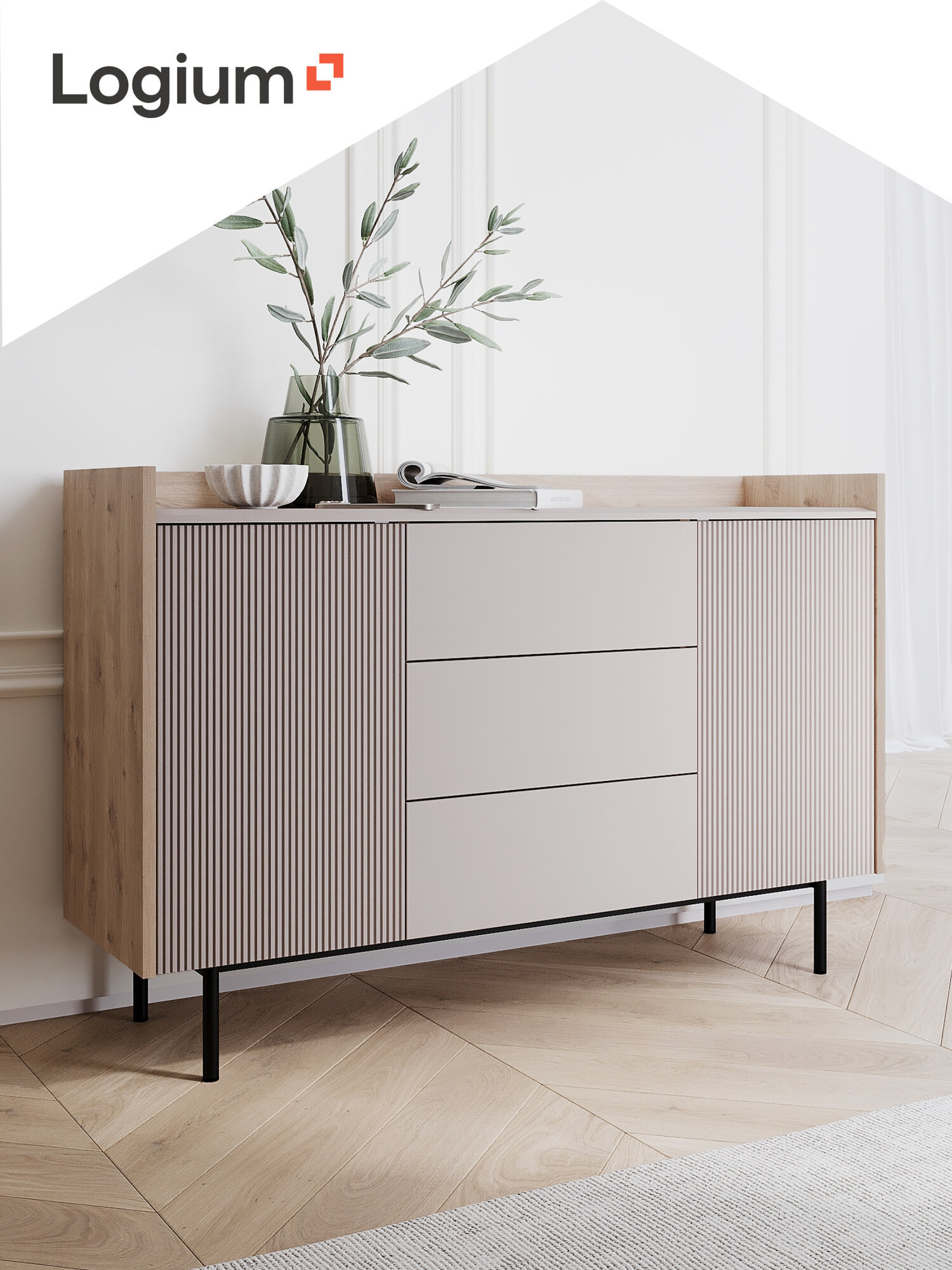 Комод для вещей с ящиками и полками 116,6 х 36,5 х 76,8см, Наоми 16.243.05, Дуб Белый exclusive, Моно керамика