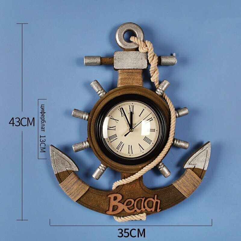 Декоративные, настенные часы NiNi Beach морская тематика Якорь, средиземноморский стиль ретро, яркий акцент в интерьер спальни гостиной столовой .