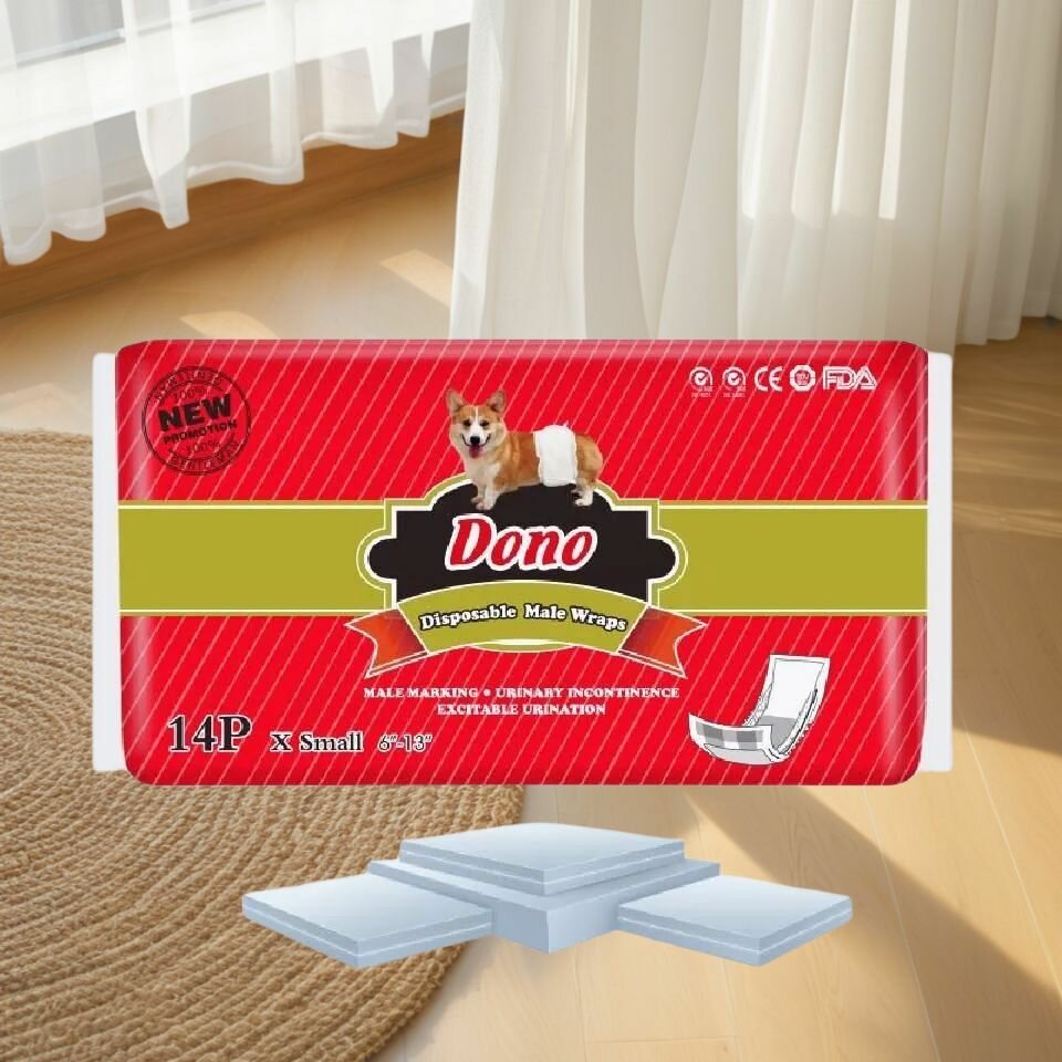 Одноразовые впитывающие пояса для кобелей, 14 штук, размер XS, антиаллергенные, антибактериальные