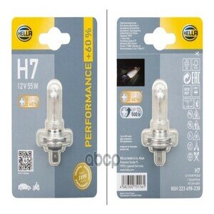 Лампа 12v h7 55w +60% 1 шт. блистер HELLA арт. 8gh223498-231