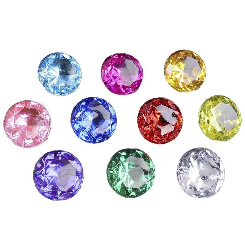 Набор акриловых камней для бассейна (20 предметов) с большими разноцветными бриллиантами в пиратском сундуке сокровищами. Летние подводные игрушки детских вечеринок и игр воде.