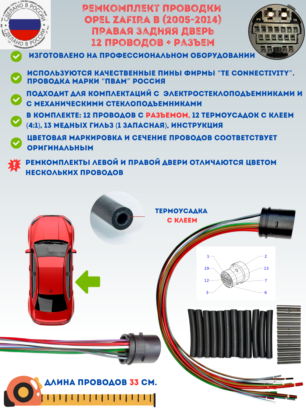 Ремкомплект проводки задней правой двери Opel Zafira B ( Опель Зафира Б )