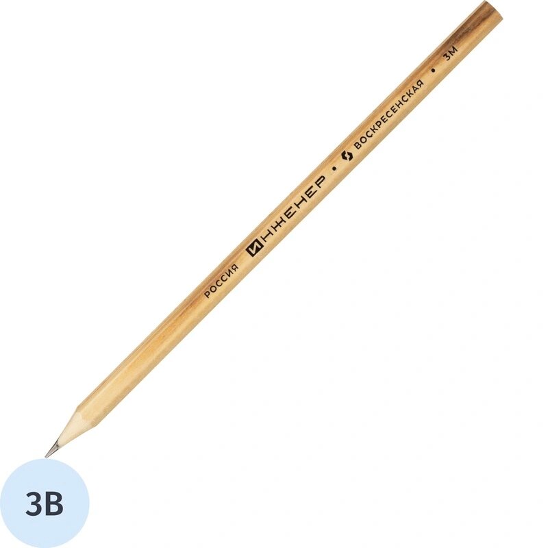 Карандаш чернографитный инженер 3М (3В) шестигр, без. ласт, 1234