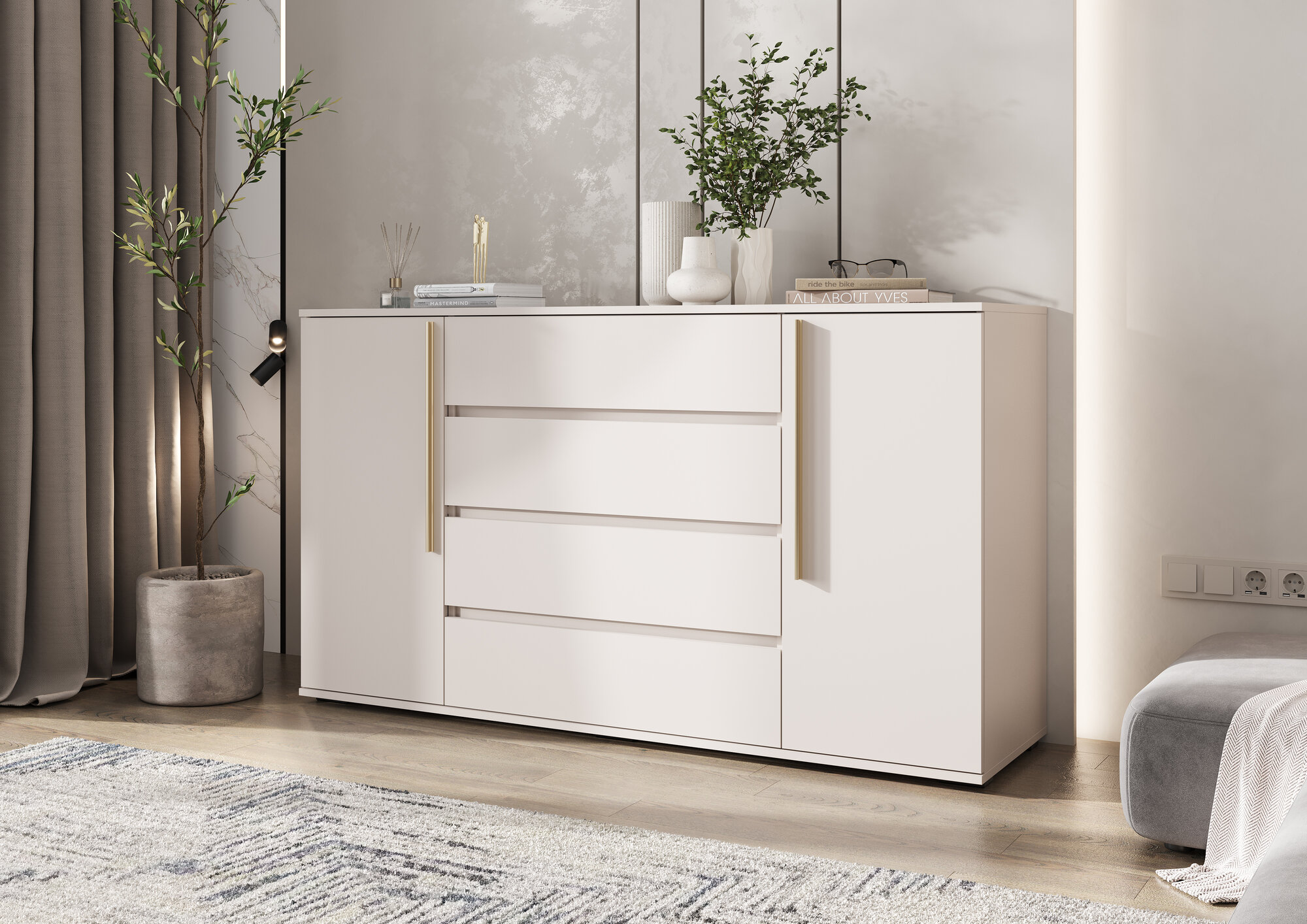 Норд Комод 2 двери 4 ящика (1600)(золото) (Кашемир, Кашемир) (Миф)