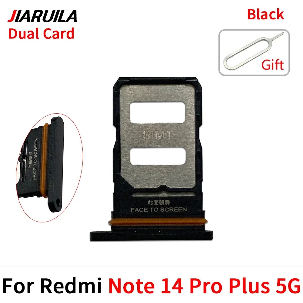 (Двойная карта) для Xiaoomi Redmi Note 14 4G 5G Pro Plus Лоток для SIM-карты, слот для чипа, держатель ящика, адаптер, аксессуары, запасные части 14 Pro Plus 5G Black