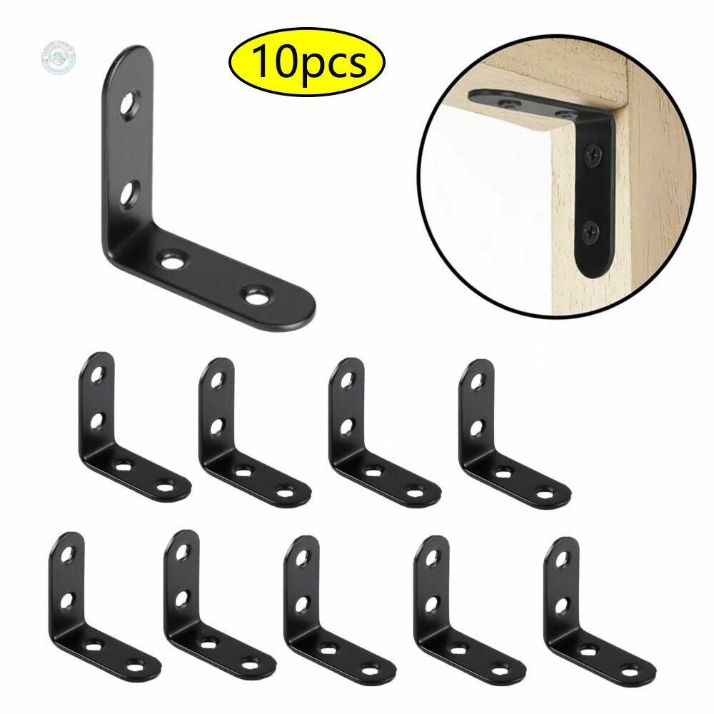 Угловые кронштейны L-образные прямоугольные, 10 шт, черные, тяжелые мебельные соединители, крепеж для шкафов, столов и стульев, DIY столярные аксессуары