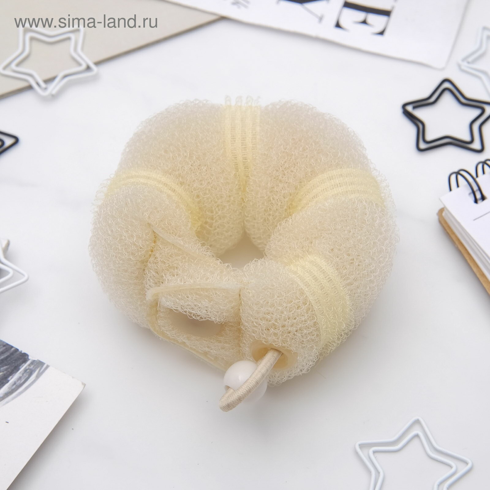 Валик с креплением и резинкой для создания пучка, 4x18 см, бежевый, 6 шт.