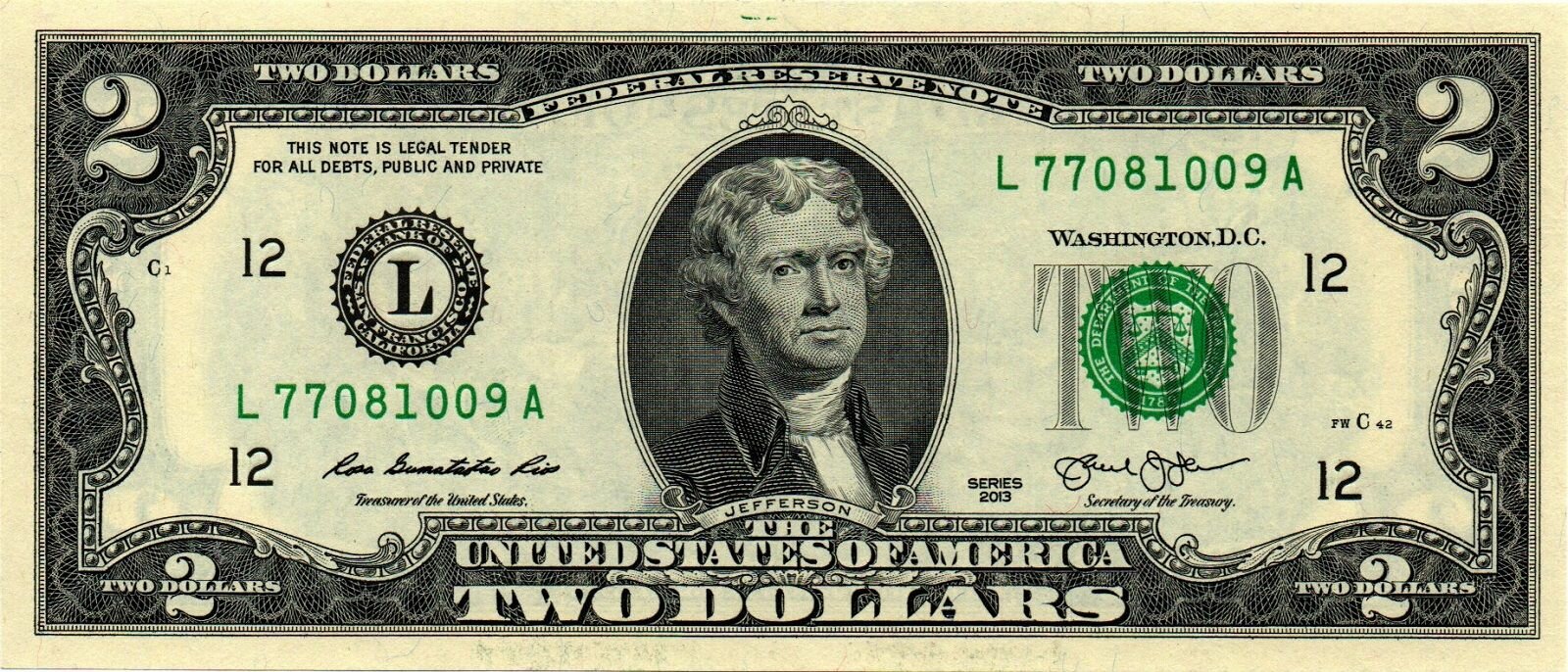 2 доллара 2013 год США 77 08 1009