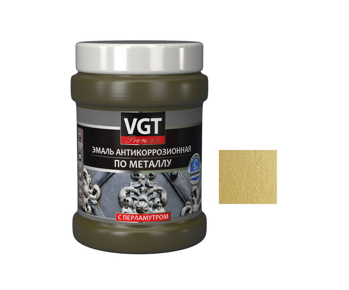 Эмаль Vgt Профи ВД-АК-1179 антикоррозионная, по металлу с перламутровым пигментом, латунь, 0,23 кг