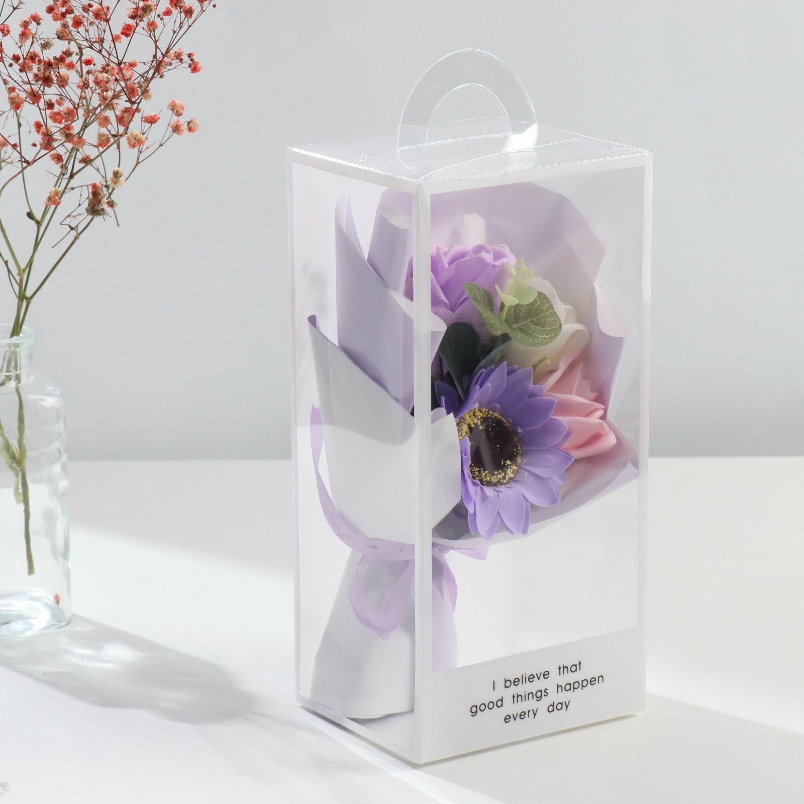 Букет из мыльных лепестков для ванны "Сиреневый туман", подарочный, 11x8x25 см