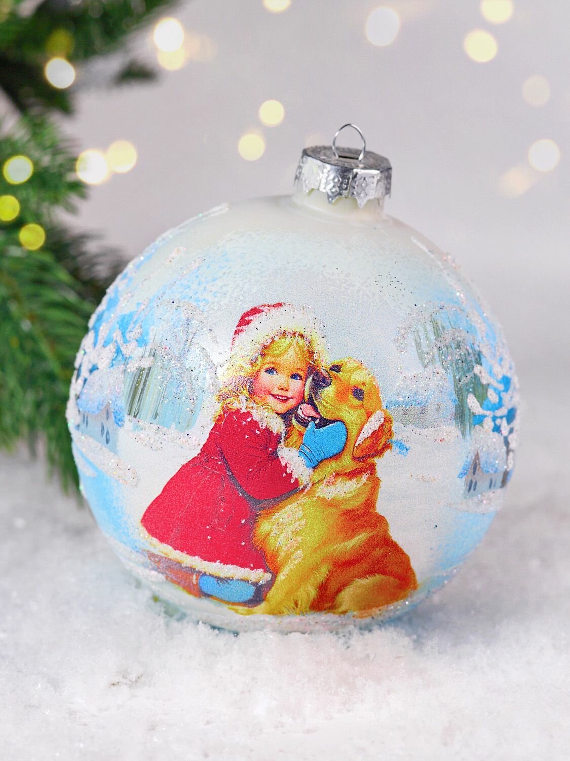 Елочная игрушка стеклянная шар, 10 см