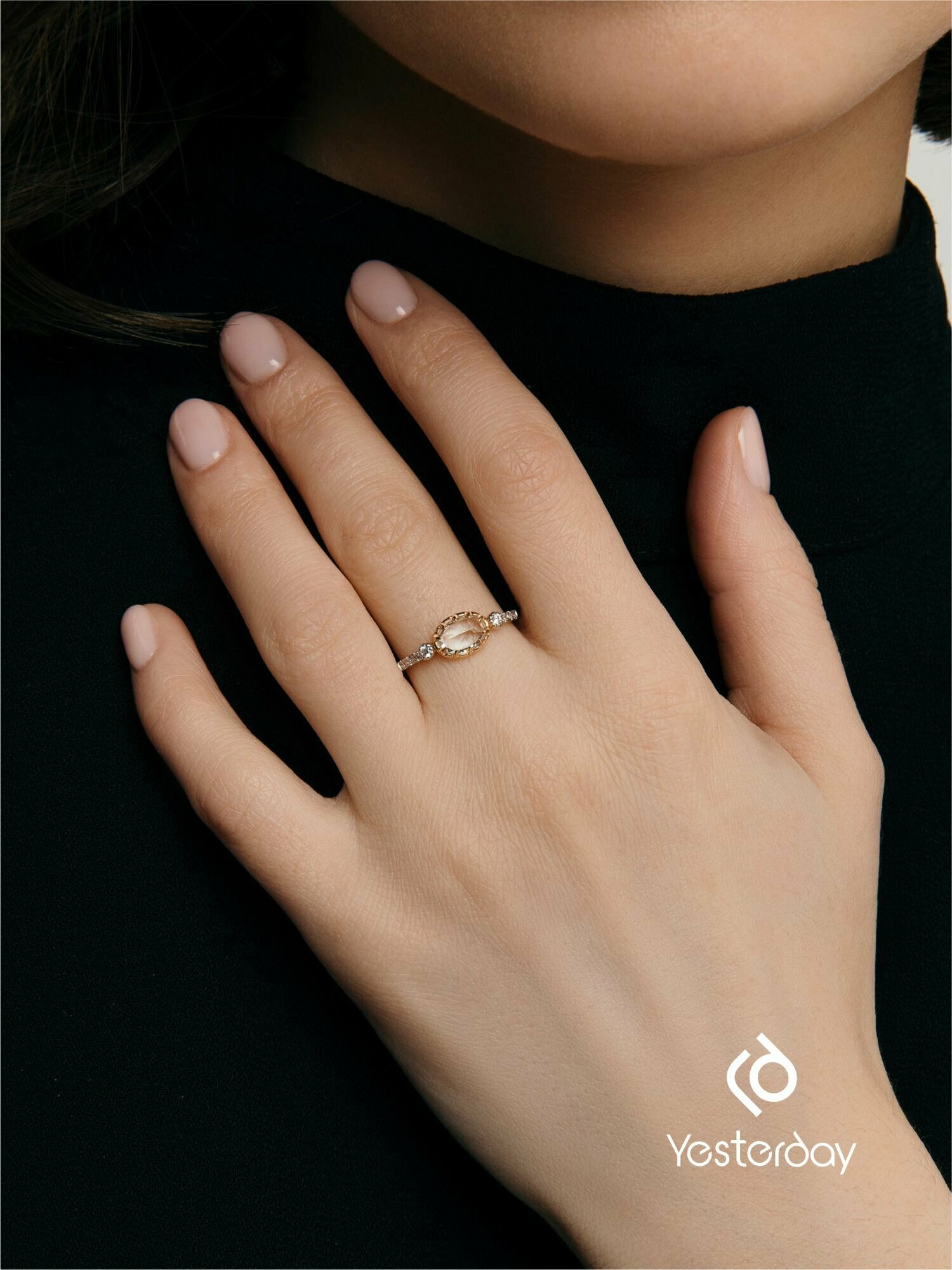 Кольцо, красное золото, 585 проба, празиолит, фианит