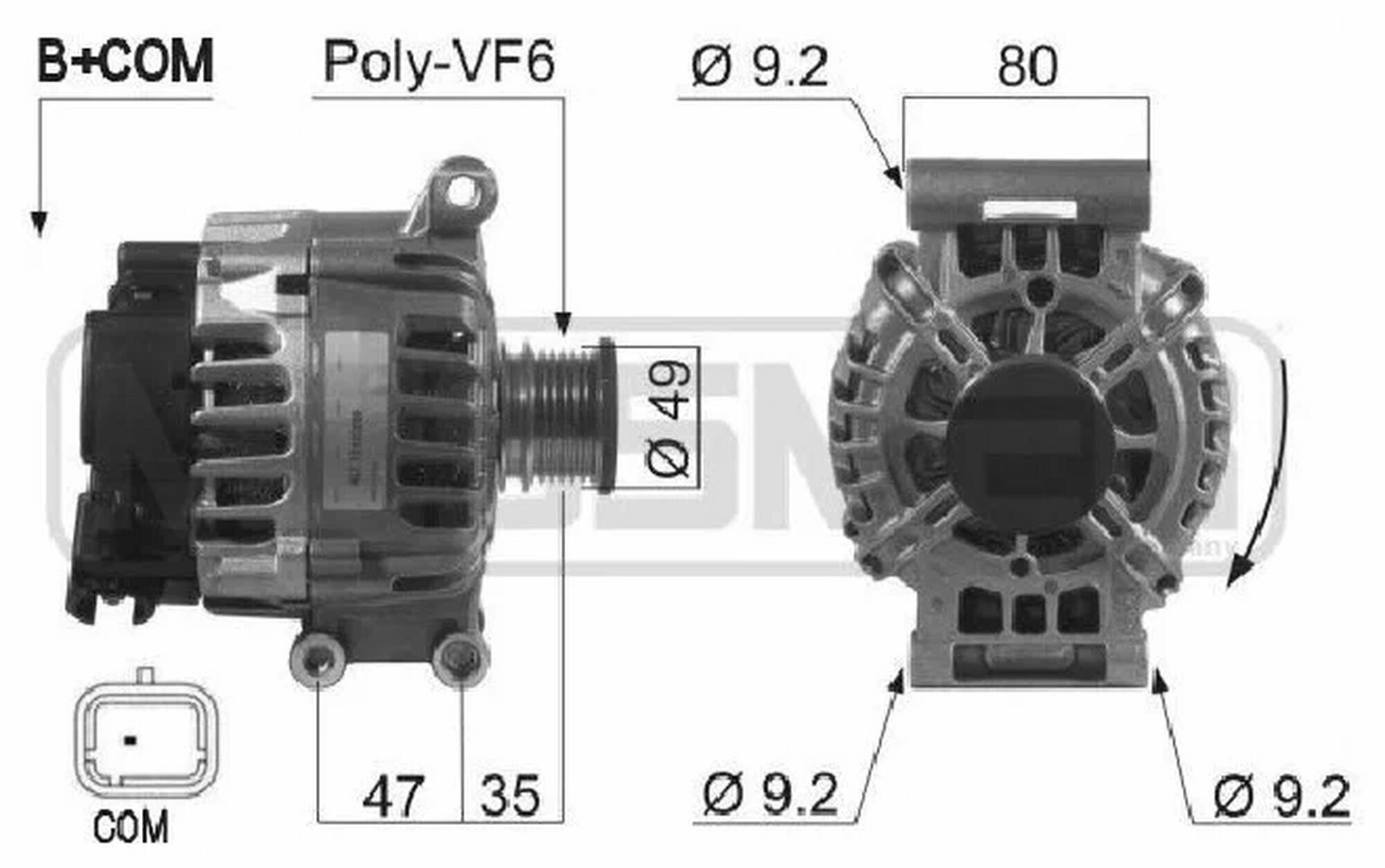Генератор ERA 210519, для PEUGEOT, 120А, 14В, 49мм
