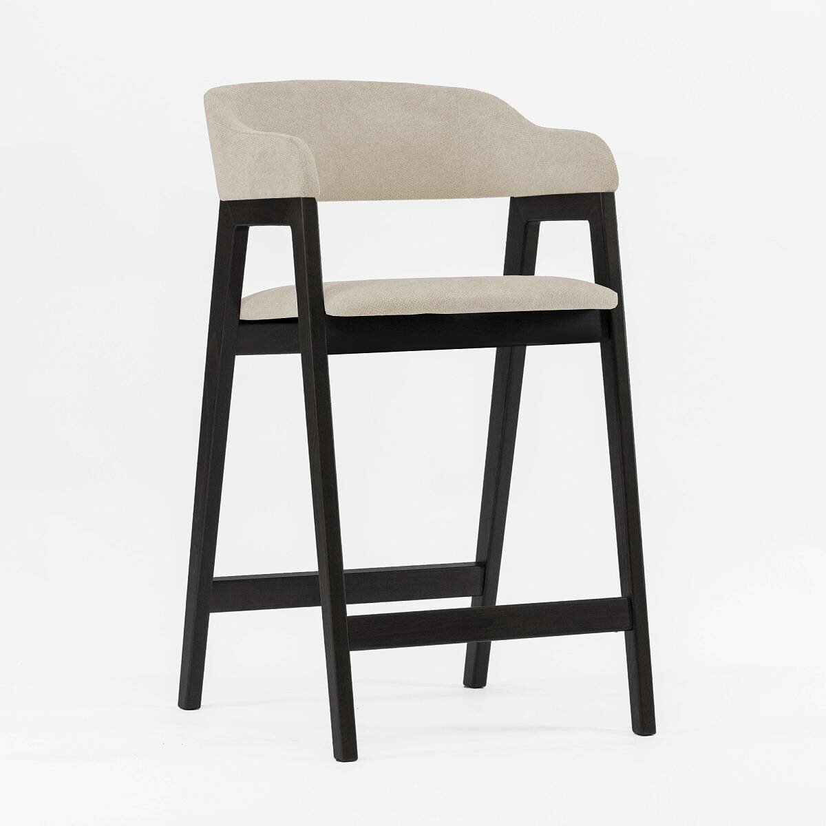 Стул барный Челси кремовая ткань массив бука (черный) высота подлокотников 93,5 см для дома/для гостиной/для столовой/для кафе/кухонный стул/стул кухонный