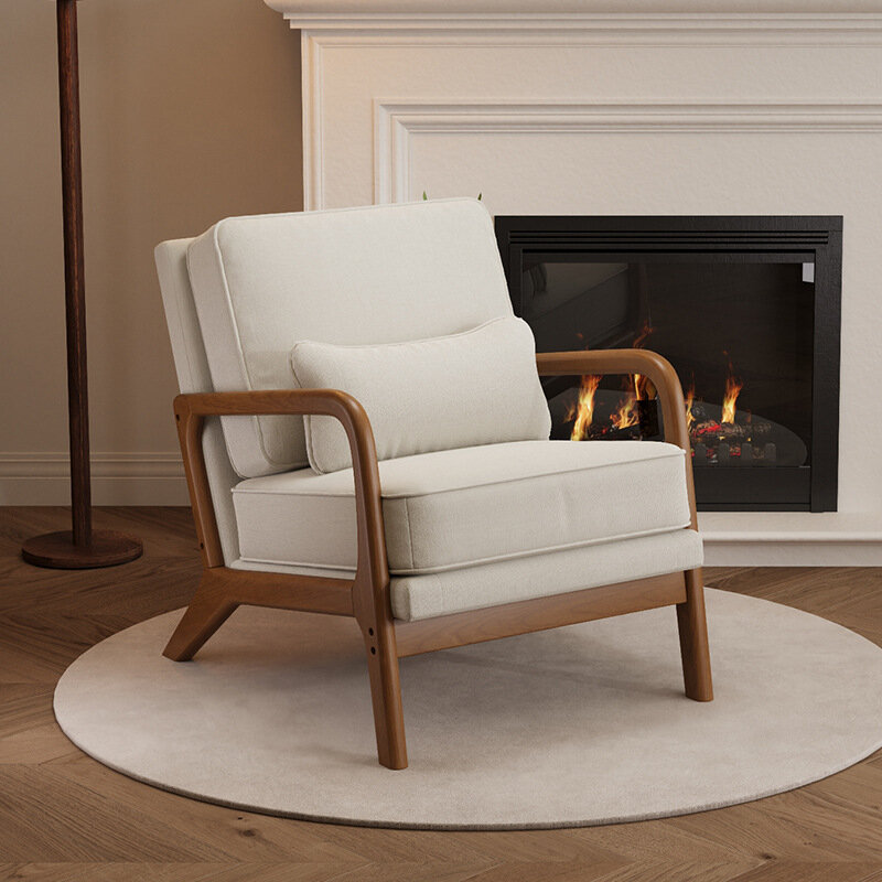 Диван и кресло, скандинавский стиль, дуб, высокоэластичные губки, Хлопчатобумажные и льняные ткани