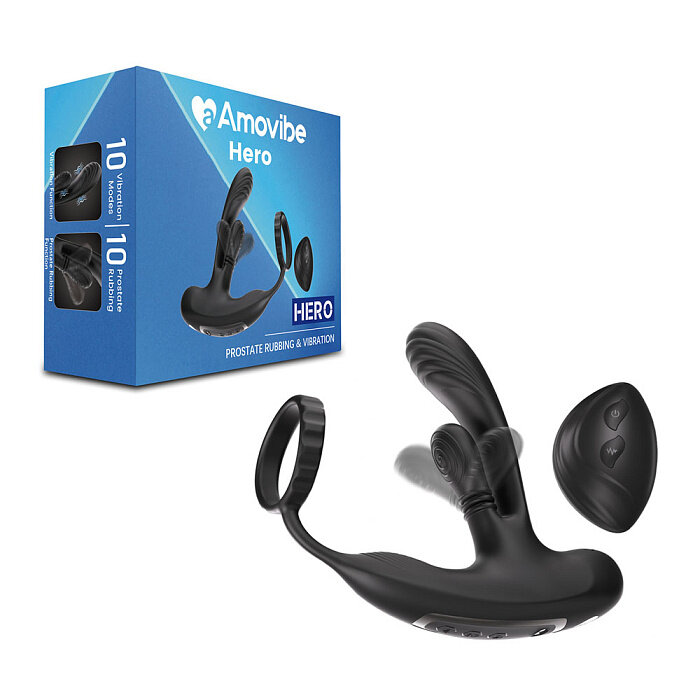 Вибромаcсажер простаты Amovibe «Hero» с массажным язычком,10 режимов