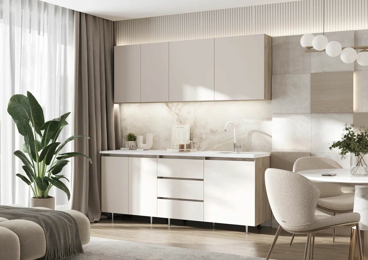 Кухня 2м. Челси компоновка №2 Кашемир, Дуб Крафт серый