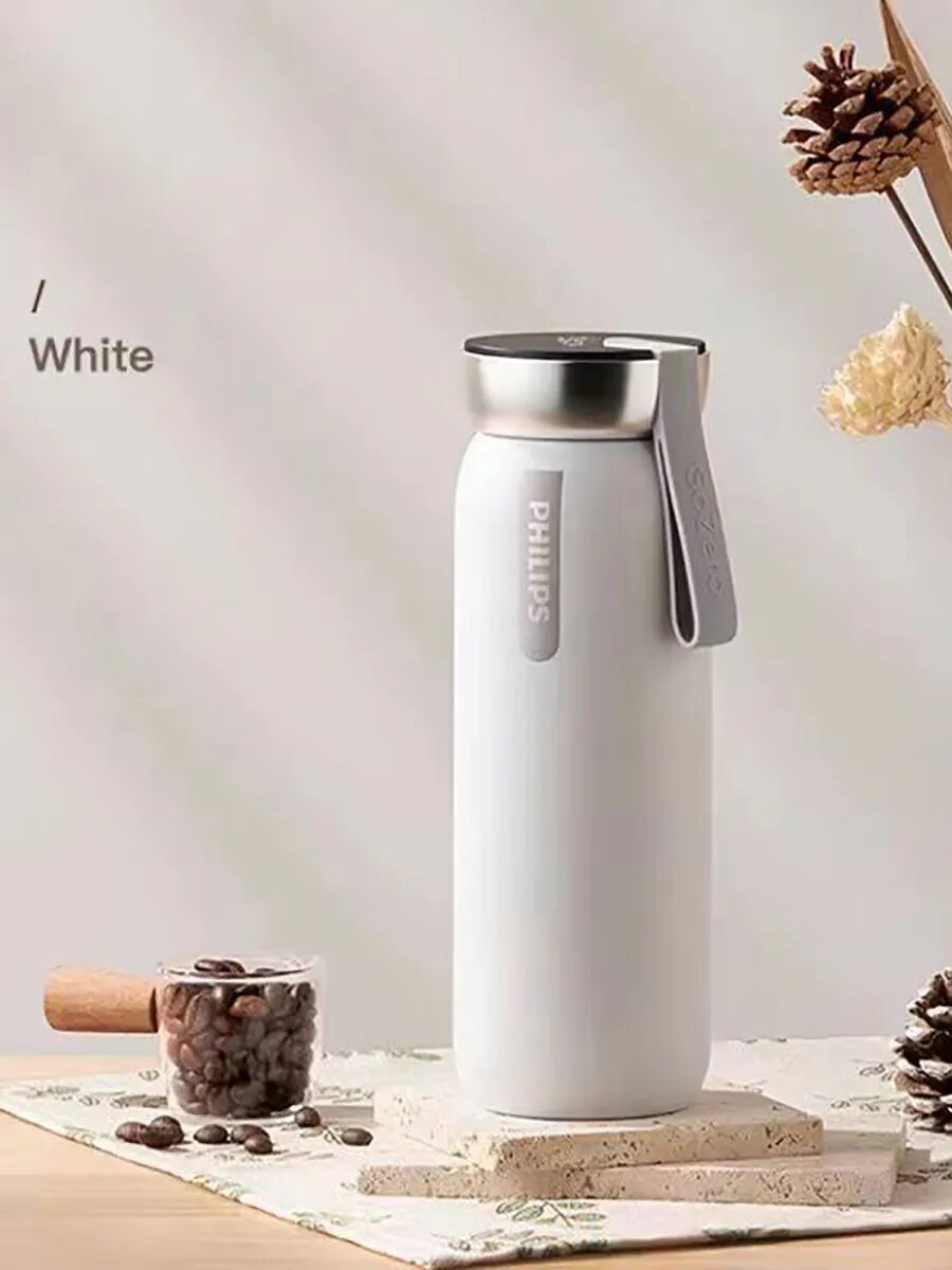 Термокружка Philips GoZero, AWP2775, с температурным датчиком, нержавеющая сталь, белая