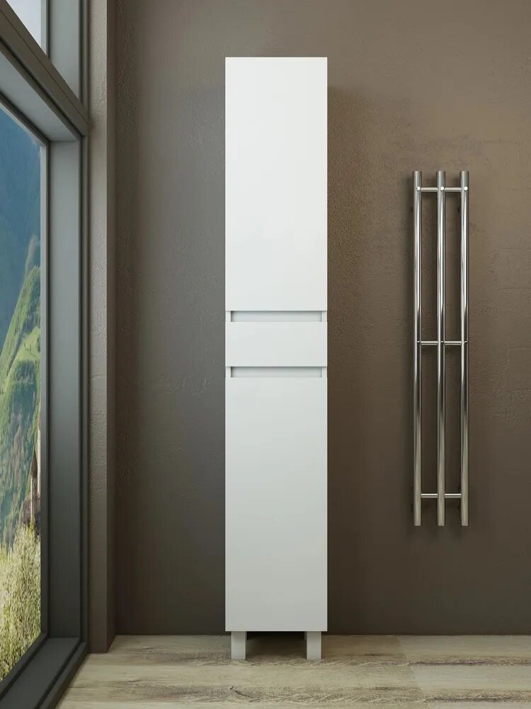 Шкаф-пенал Emmy Морган 32 с ящиком, с корзиной, напольный, правый.