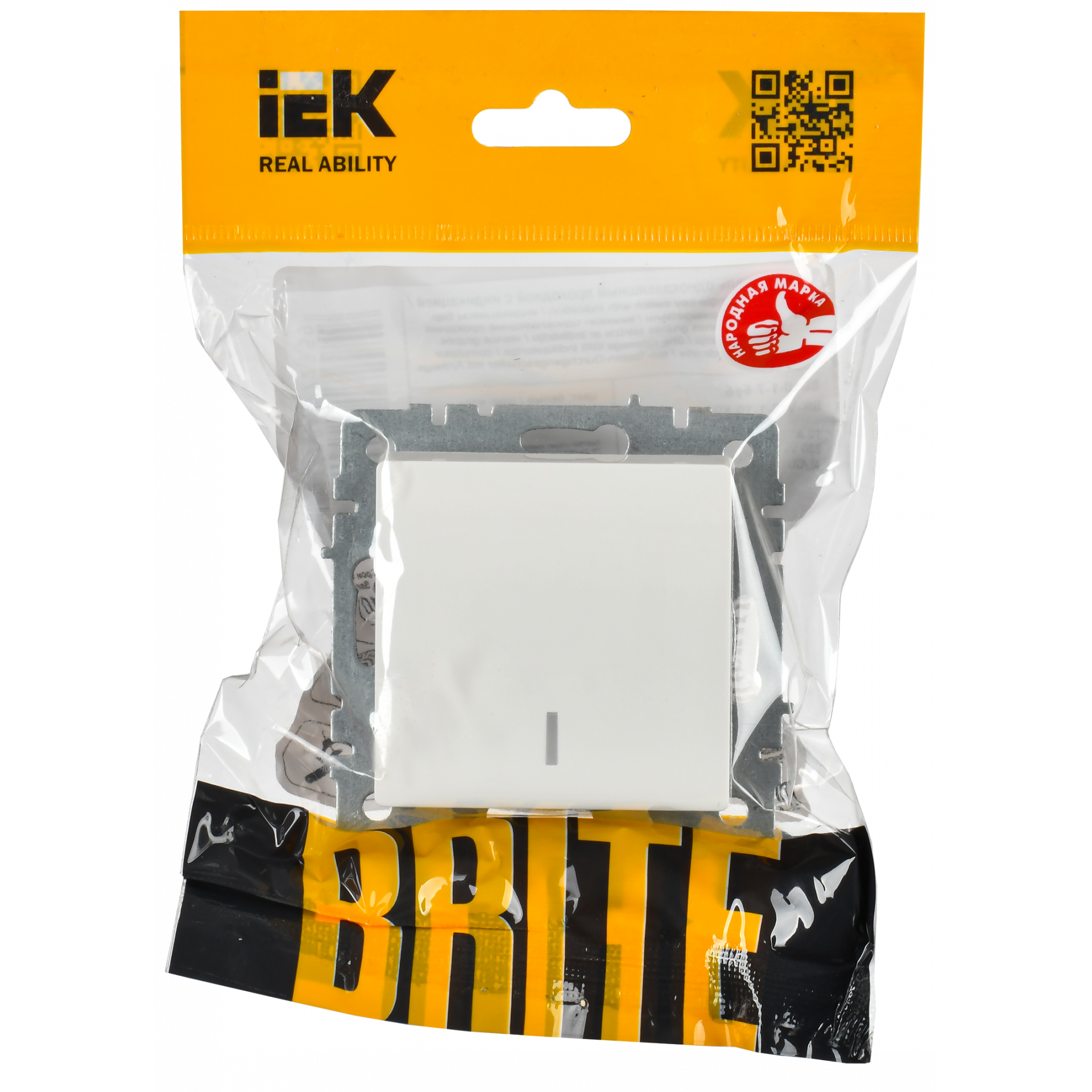 BRITE Выключатель 1-клавишный проходной с индикацией 10А ВС10-1-7-БрБ белый, IEK BR-V12-1-10-K01 (1 шт.)