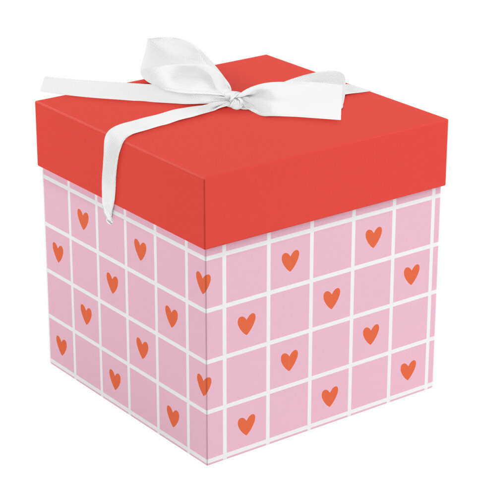 Коробка складная подарочная MESHU "Hearts", (15*15*15см), с лентой, 372563