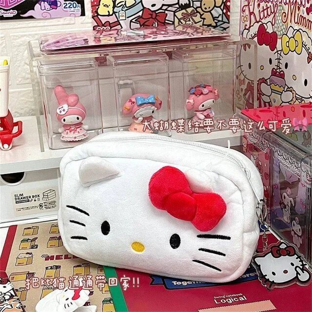 Сумка для хранения Hello Kitty Plush, косметичка, пенал Hello Kitty Pendant Bag, плюшевая сумка для хранения Sanrio Accessories Новое поступление,