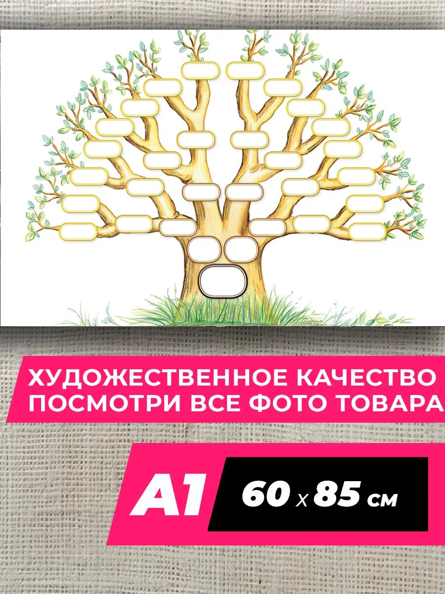 Постер Древо семьи на стену A1, матовая фотобумага премиум качества