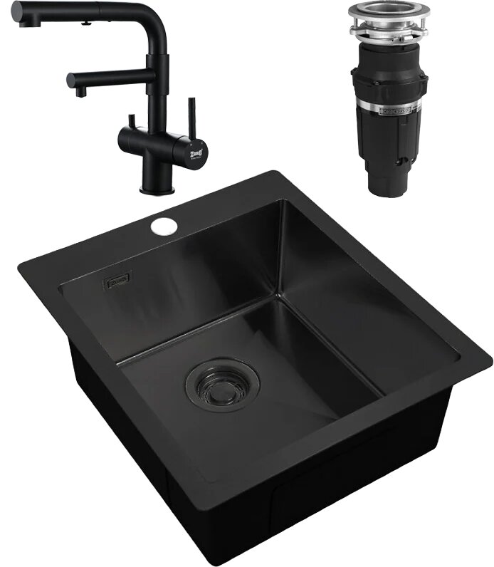 Комплект Мойка Zorg Light ZL R 450510 GRAFIT / Смеситель Sanitary SZR-3216 GRAFIT / Измельчитель Bone Crusher BC BC 610 AS