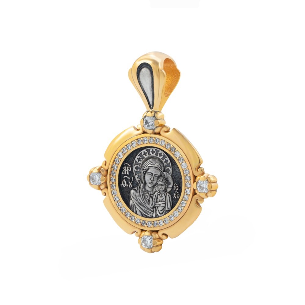 Иконка, серебро, 925 проба, чернение, золочение, фианит