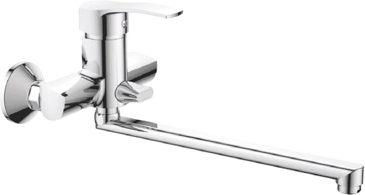 Смеситель с длинным изливом для ванны Cron CN70 CN2270 с душевым гарнитуром, поворотный, металлический, хром, глянцевый, смеситель для ванны с душем, рычажный, с настенным держателем