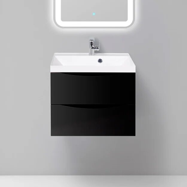 Тумба под раковину без столешницы BelBagno Marino 60 подвесная, черная, глянцевая, из МДФ, тумба для ванной, с ящиками, с доводчиками