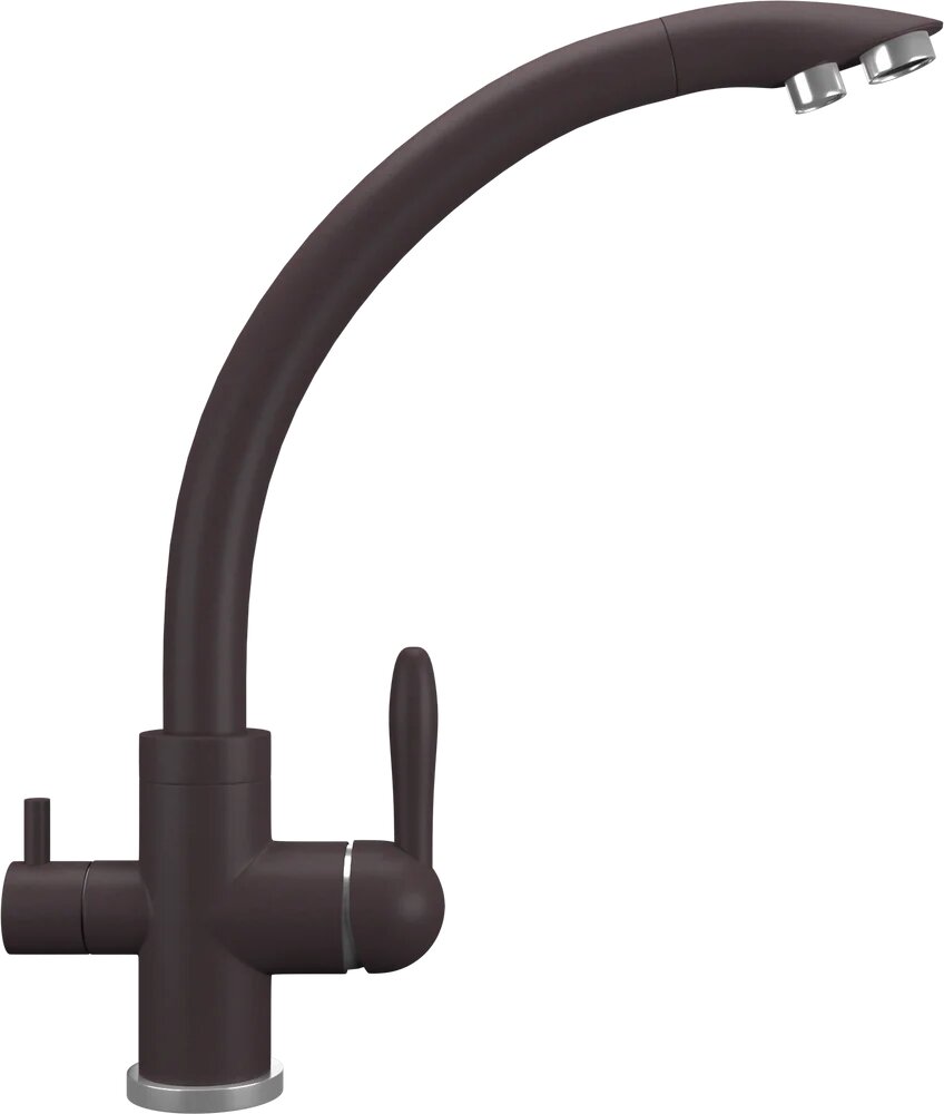 Смеситель для кухни Ulgran Quartz UQ-017 с краном для питьевой воды, с поворотным изливом, коричневый, матовый, однорычажный, латунный, с керамическим картриджем