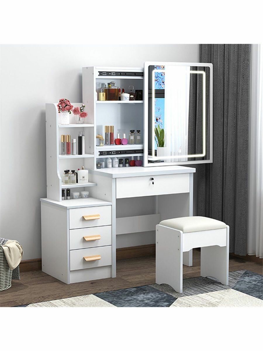 Современный комод-туалетный шкаф 2 в 1, компактный столик для макияжа с выдвижным зеркалом, минималистичный дизайн, для спальни небольшого размера