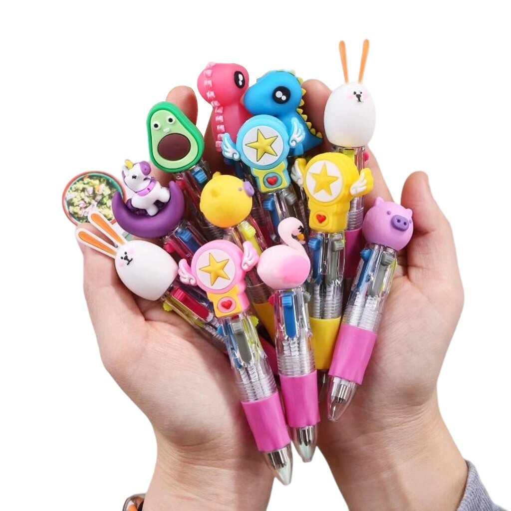 20шт Мультяшная Разноцветная Ручка 4 Ручки для письма "Цвет в 1" Выдвижная Цветная Шариковая Ручка для Заметок с Цветовой Кодировкой