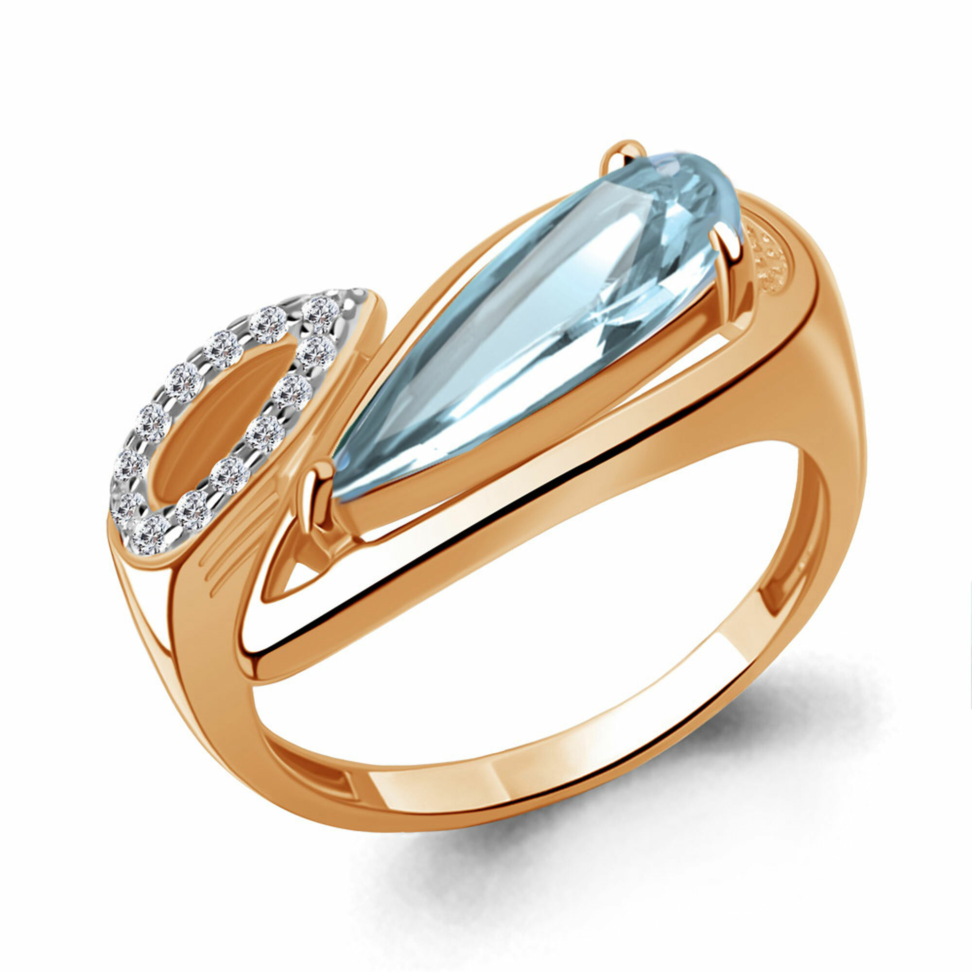 Кольцо, серебро, 925 проба, золочение, фианит, турмалин