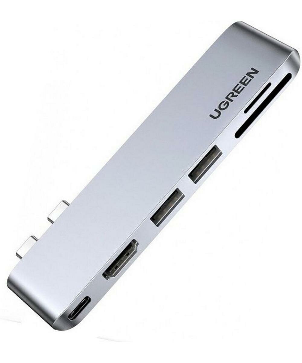 Хаб UGREEN CM380 (80856) Revodok 6-in-1 Серый 2xUSB-A, 1xUSB-C, HDMI, TF Slot (RU)
