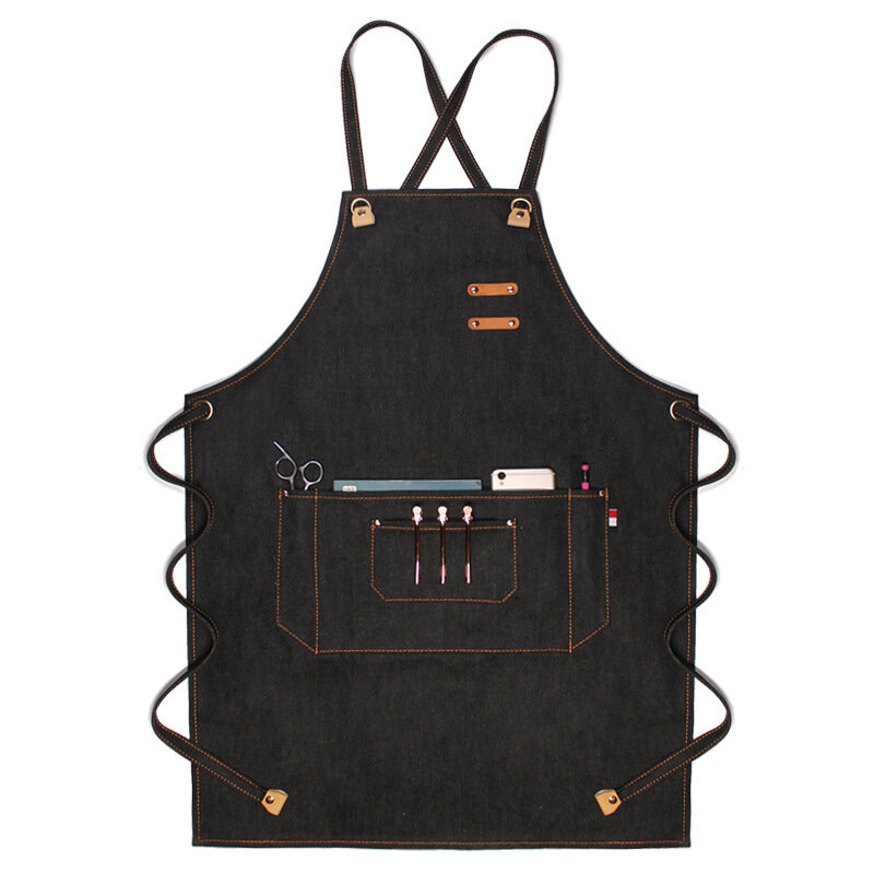 Джинсовый фартук с перекрещивающимися сзади лямками и многофункциональными карманами для инструментов. Регулируемые холщовые фартуки для мужчин и женщин. Идеально подходит для флористов, художников, работников кафе и ресторанов.