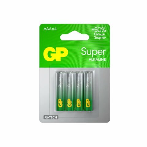Батарейки комплект 4 шт, GP Super, AAA (LR03, 24А), алкалиновые, мизинчиковые, блистер, 24A-2CR4