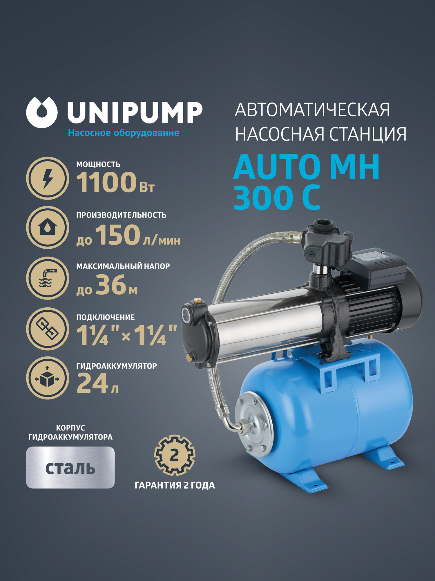 Станция насосная для водоснабжения UNIPUMP AUTO MH 300 С, для чистой воды
