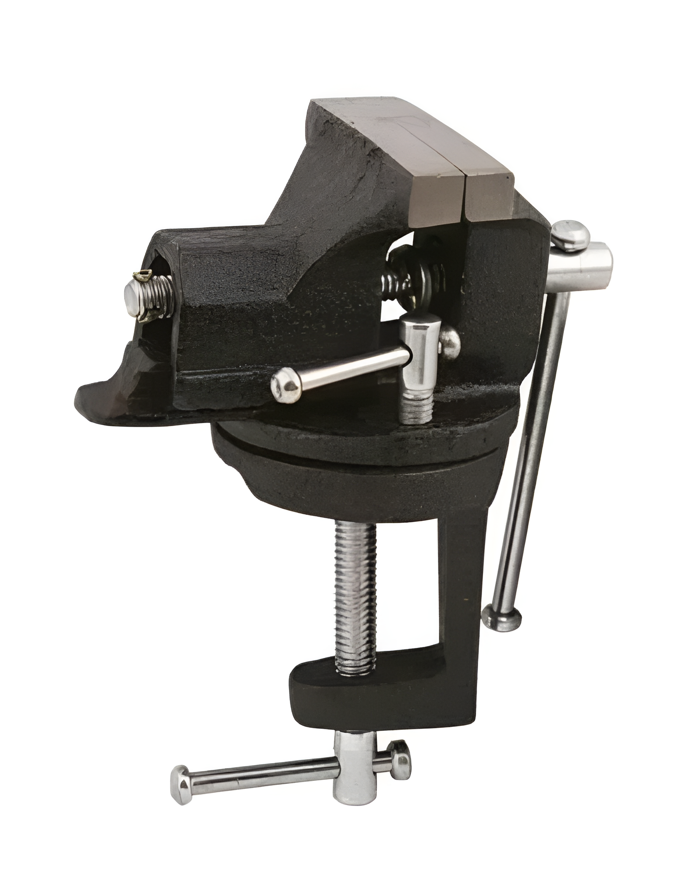 Тиски настольные 60мм, Бибер, сделано из качественных и прочных материалов, цвет тисков черный, цвет болтов серебристый