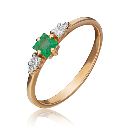 Кольцо, красное золото, 585 проба, бриллиант, изумруд