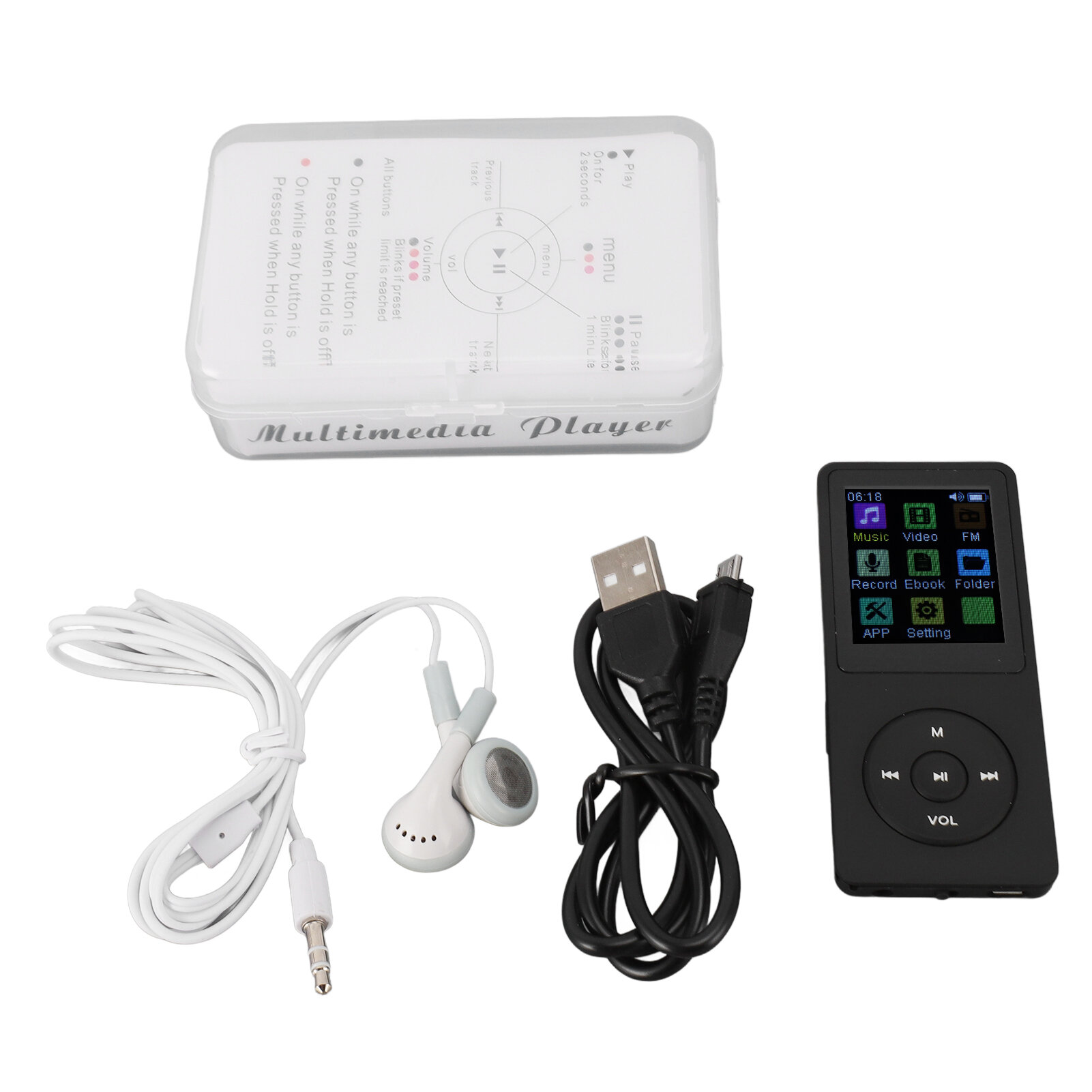 MP3-плеер с диктофоном и Bluetooth, 1,82-дюймовый TFT-экран, музыкальный проигрыватель, 8 ГБ памяти, воспроизведение видео, черный